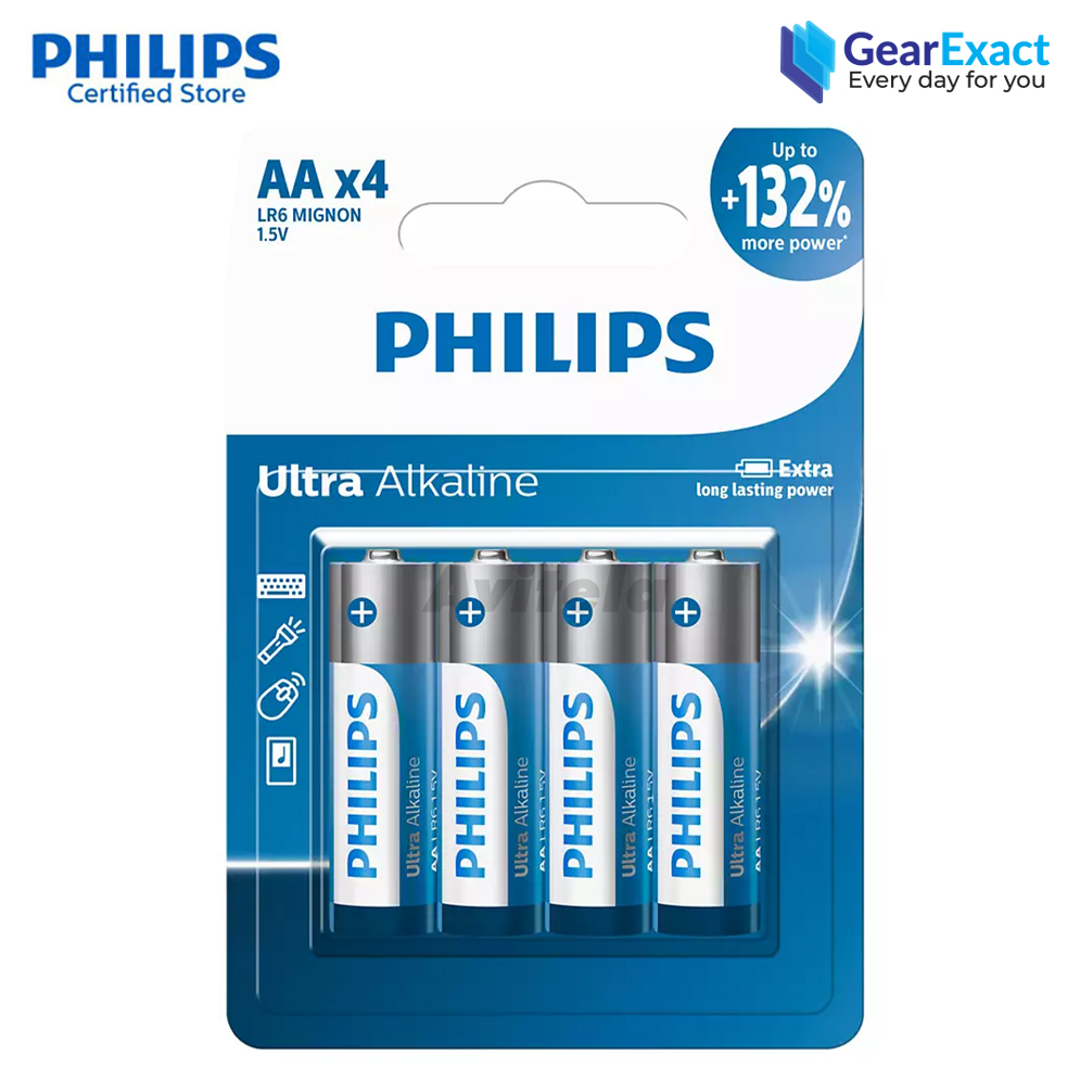 Philips LR6E4B/10 AA Ultra Alkaline Battery Bundle of 4 Piece - Gear Exact