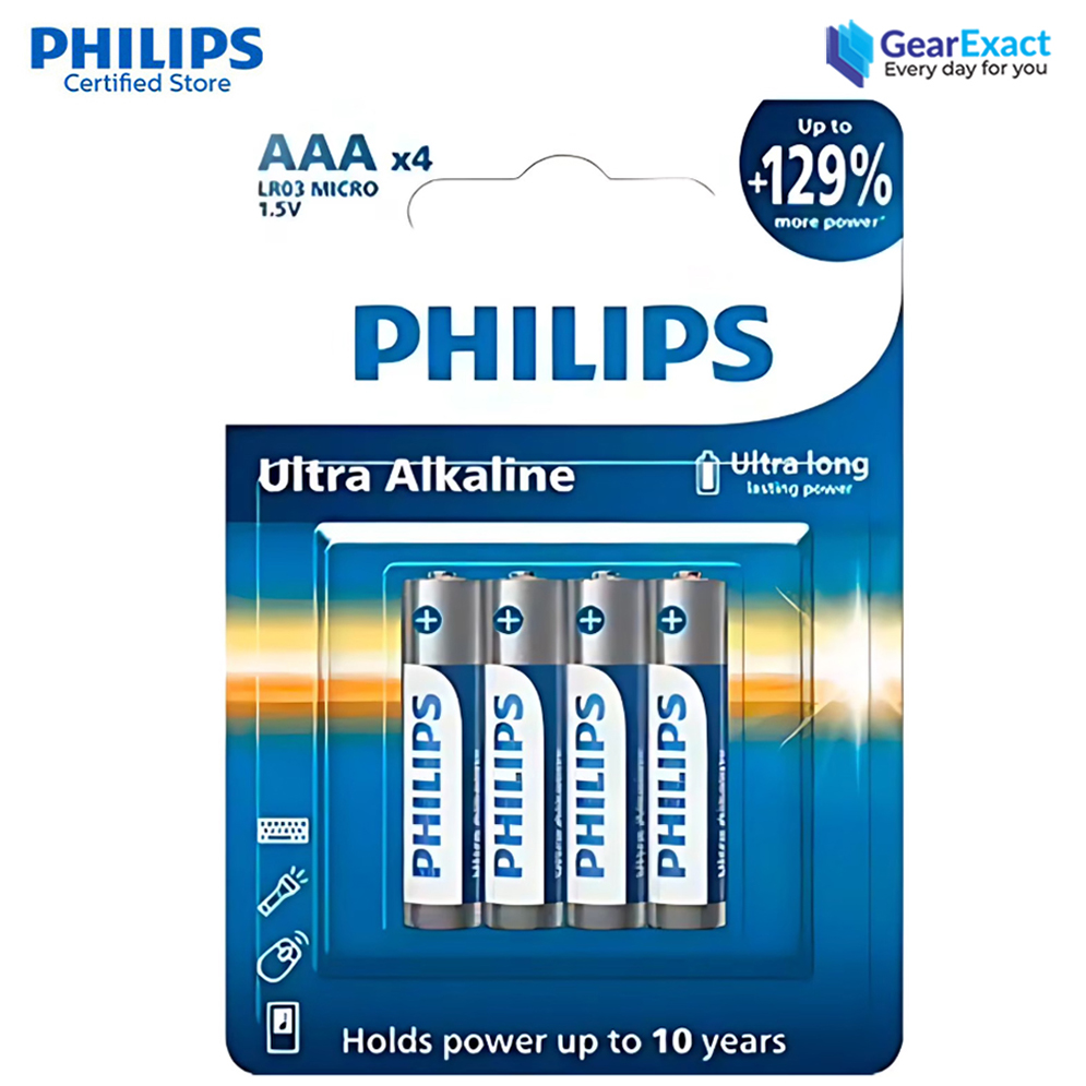 Philips LR03E4B/70 AAA Ultra Alkaline Battery Bundle of 4 Pieces - Gear ...