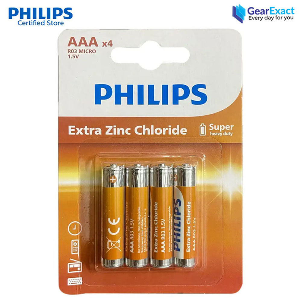 Philips R03L4B/70 AAA Extra Zinc Chloride Battery Bundle of 4 Pieces ...